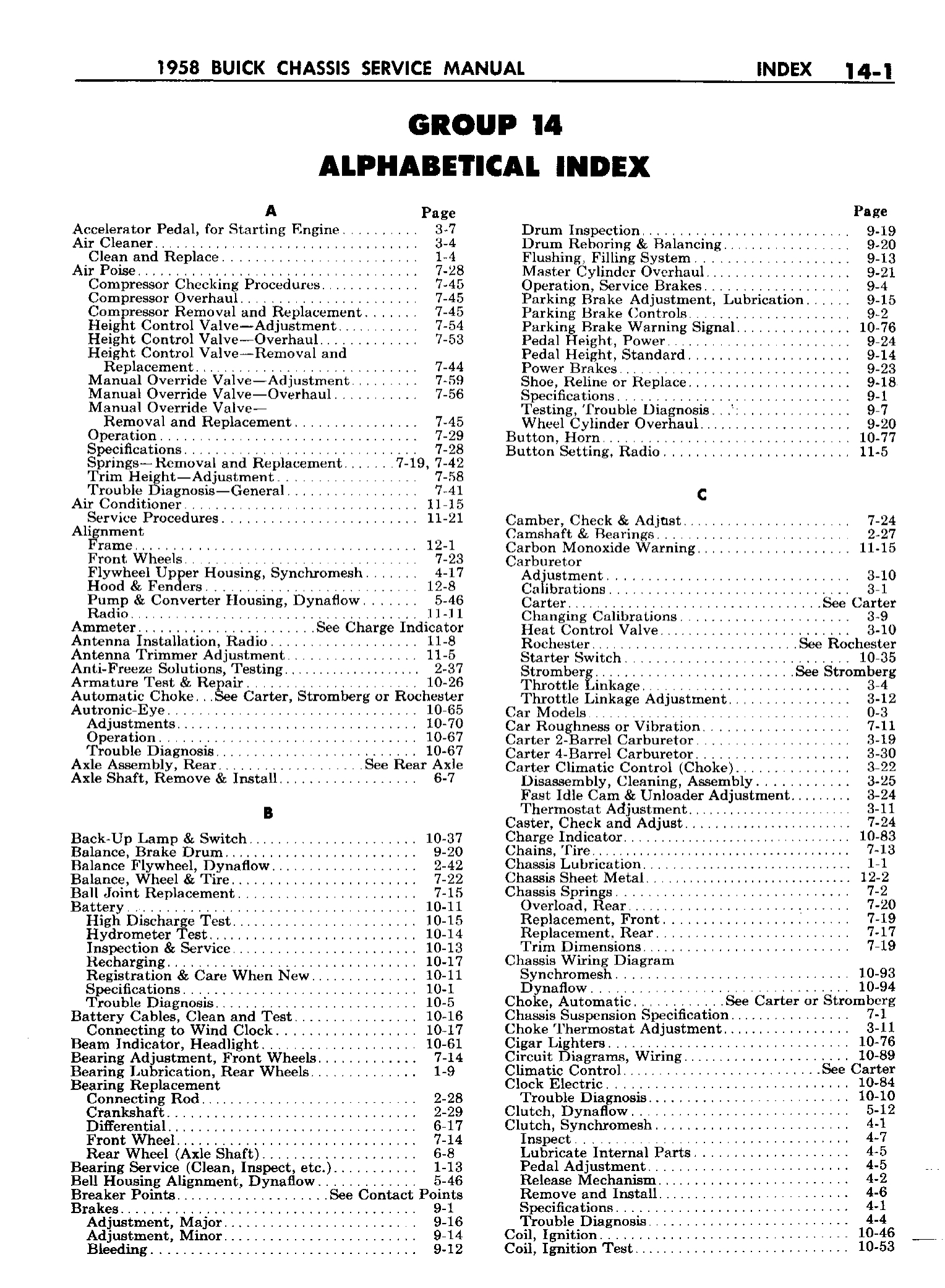 1958 Buick Chassis Service Manual - Index Page 1 of 4